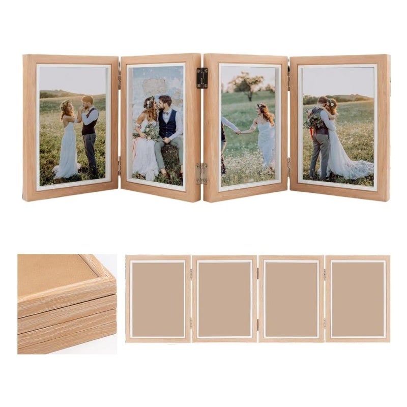 Cadre Photo pour 4 Vues 10x15 cm Pliable Couleur du Bois Cadre Photo ...