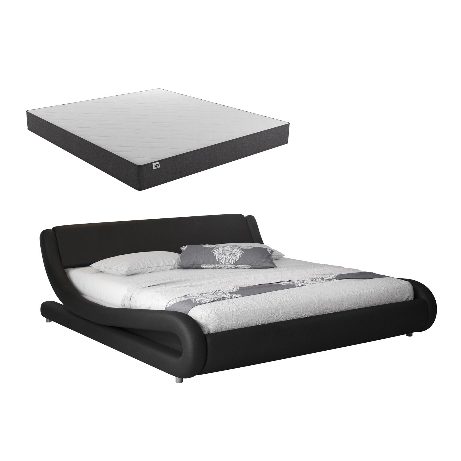 Lit Double avec Matelas Texas | Lit adulte | Couleur Noir | Matériaux ...