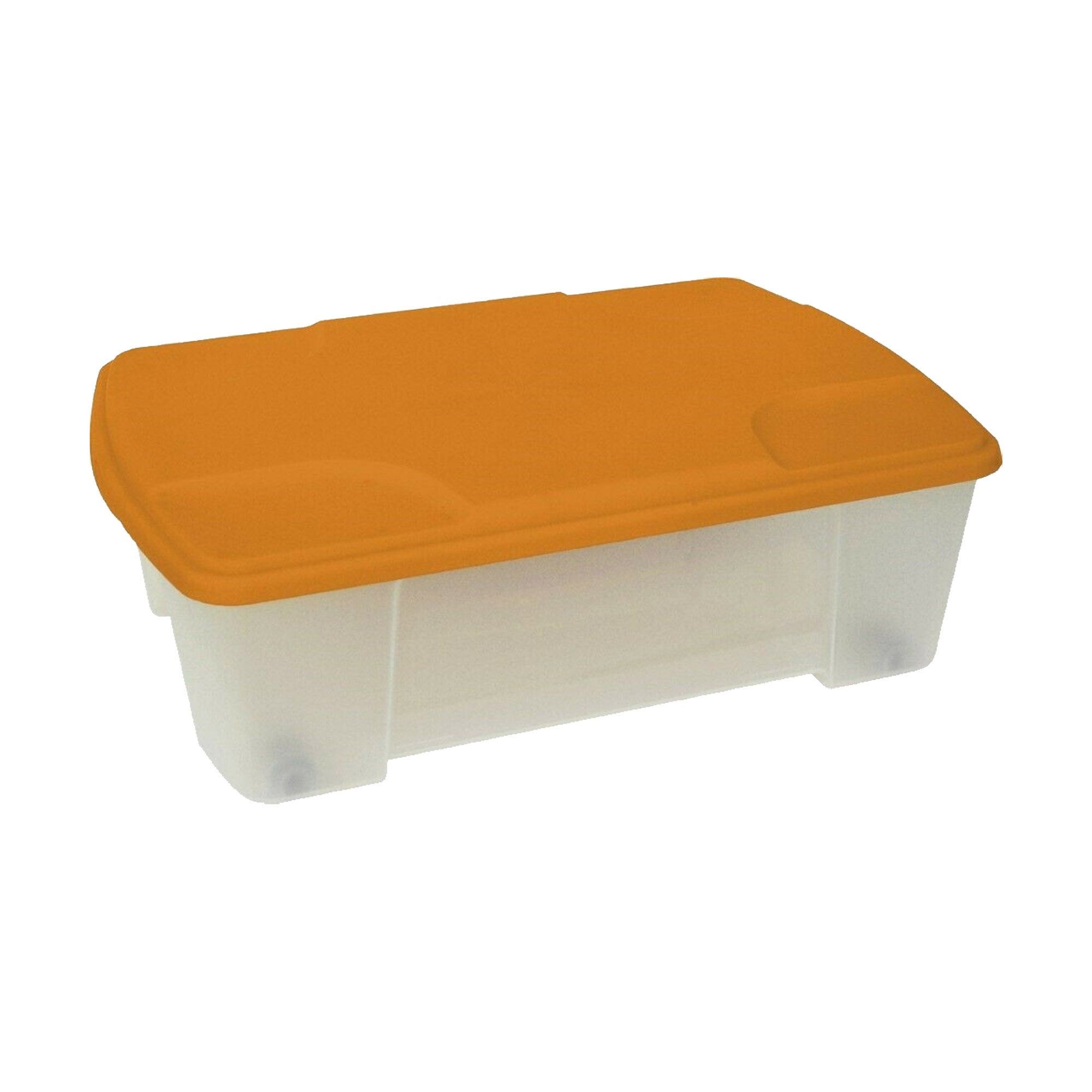 Caja multiusos de plástico con fondo transparente y la tapa naranja ...