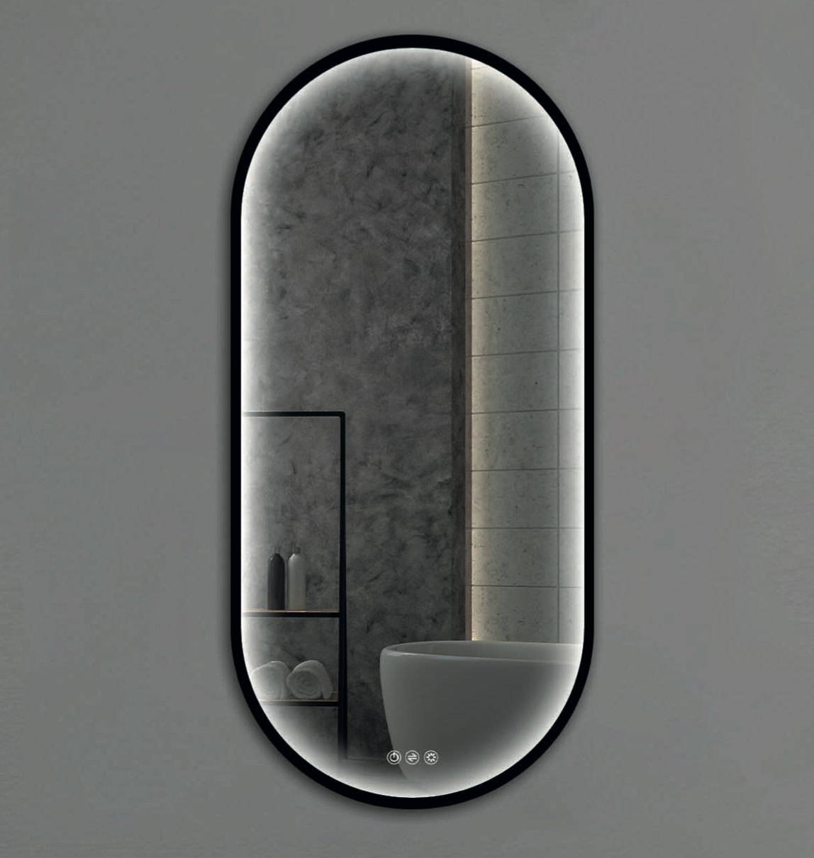 Miroir ovale cadre noir, LED 90x40 cm avec variateur de lumière ...