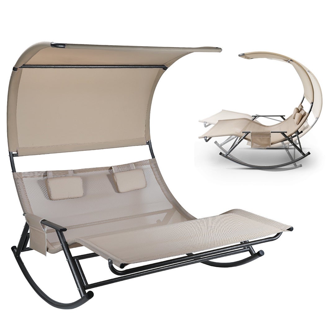 Lit bain de soleil double à bascule avec toit anti-UV, mobilier ...