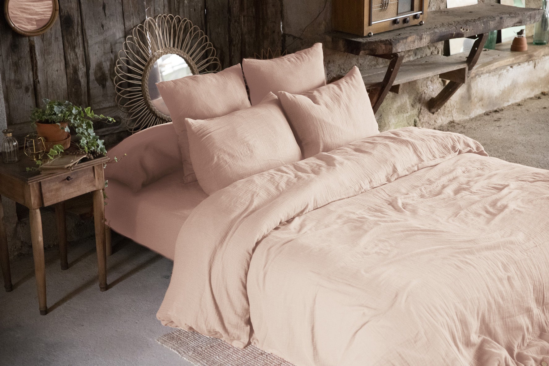 Pack gaze de coton parure de couette 260 x 240 cm + drap housse 160x200 ...