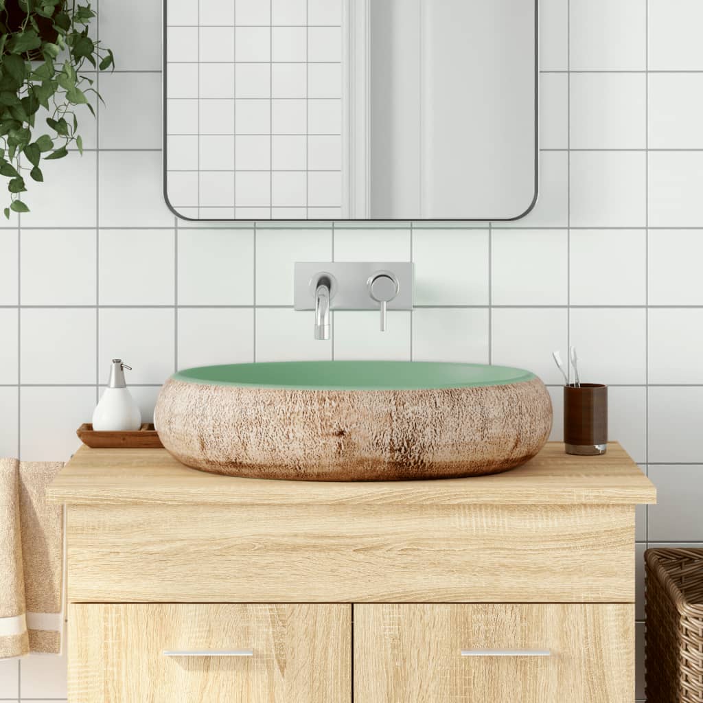 Vasque à poser Lavabo à poser vert et marron ovale 59x40x15 cm ...