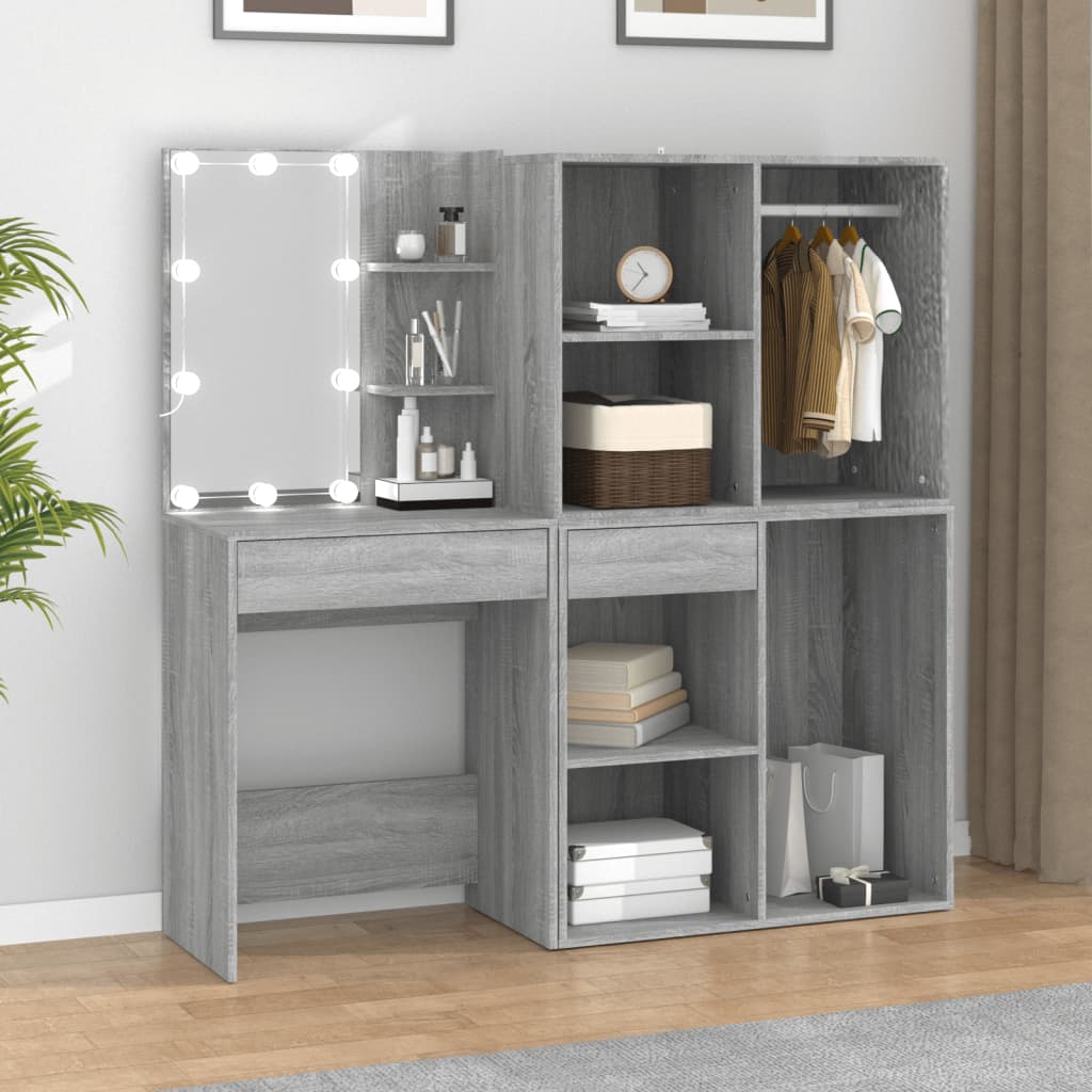 VidaXL Tocador con LED y armario madera contrachapada gris Sonoma ...