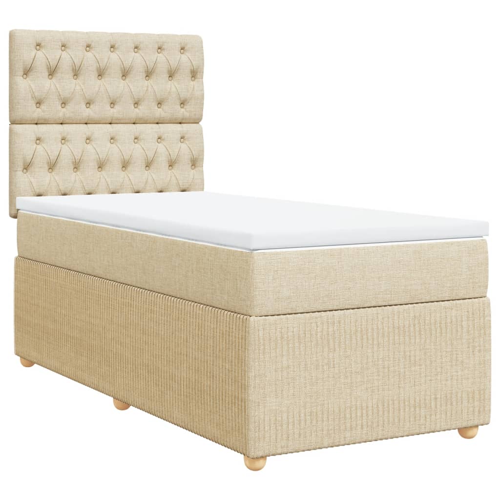 Cama box spring con colchón tela color crema 80x200 cm — COMFORTXL ...