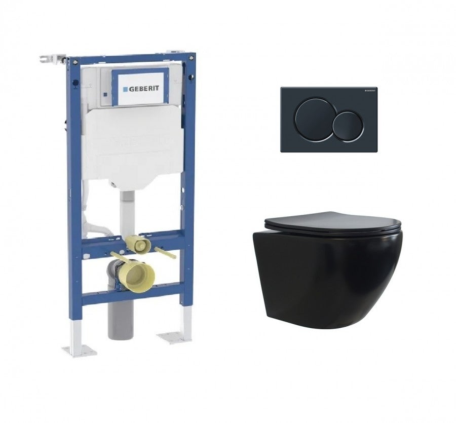 Pack Geberit UP320 + Cuvette sans bride KELOS Noir Flush Mat + Plaque ...