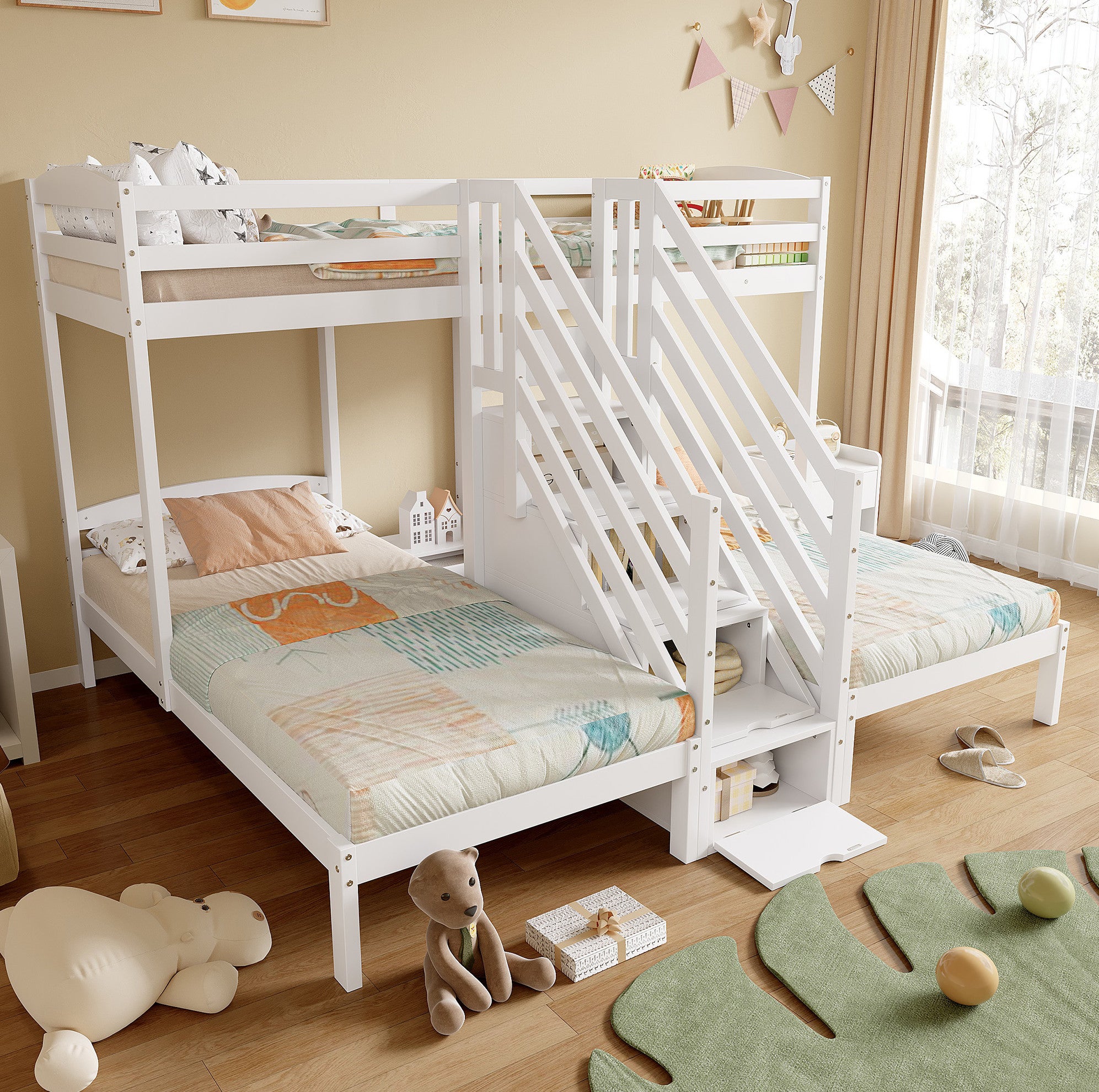 Litera triple infantil 90x200 cm escalera almacenamiento cajones ...
