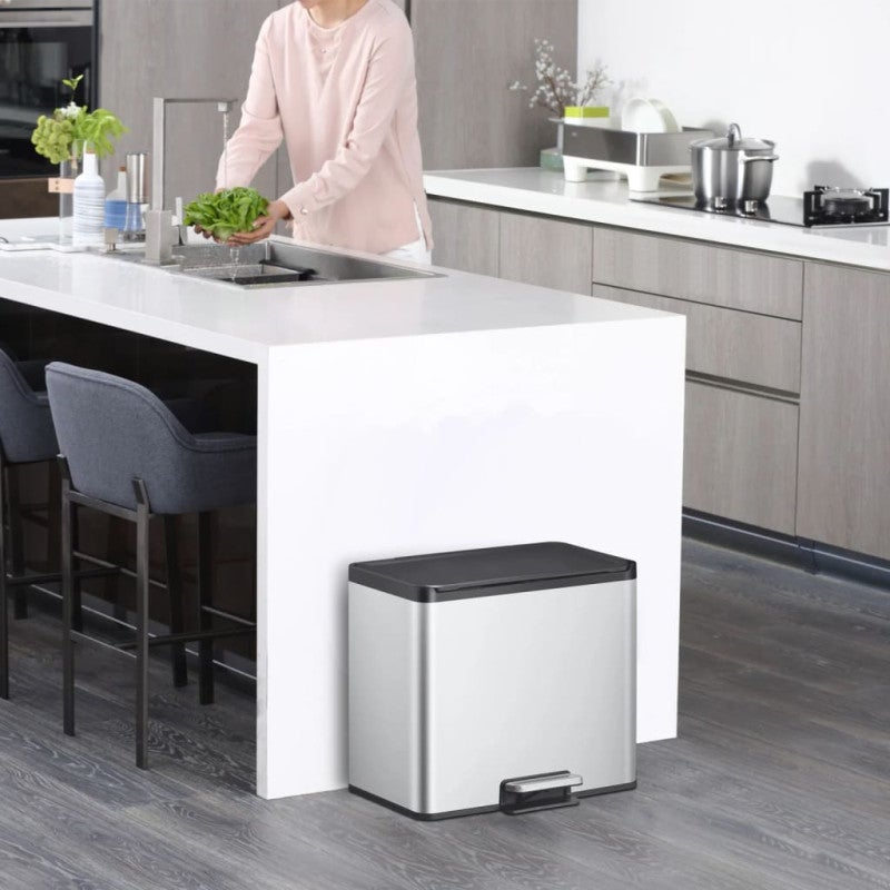 Papelera con pedal Essential 2x15 L, color plata mate, EKO | Leroy Merlin