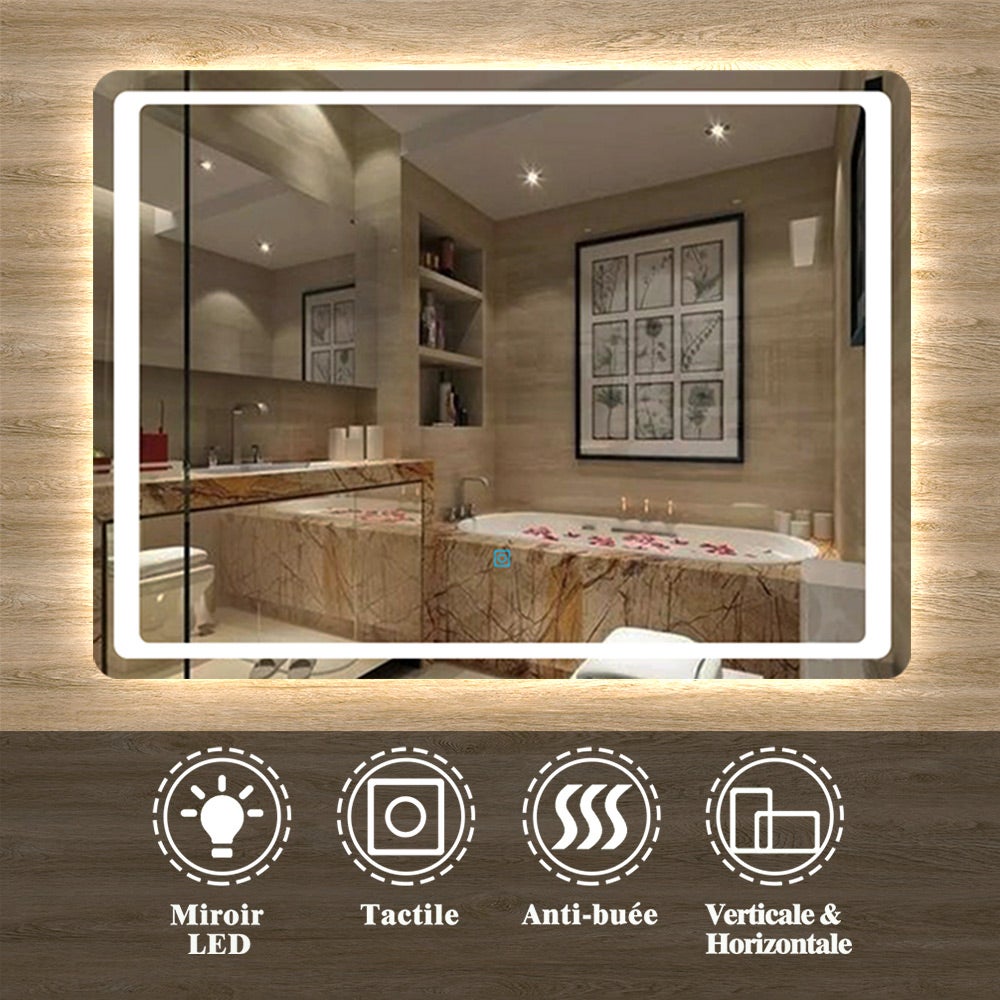 Aica Sanitaire Miroir de salle de bain réversible avec éclairage ...