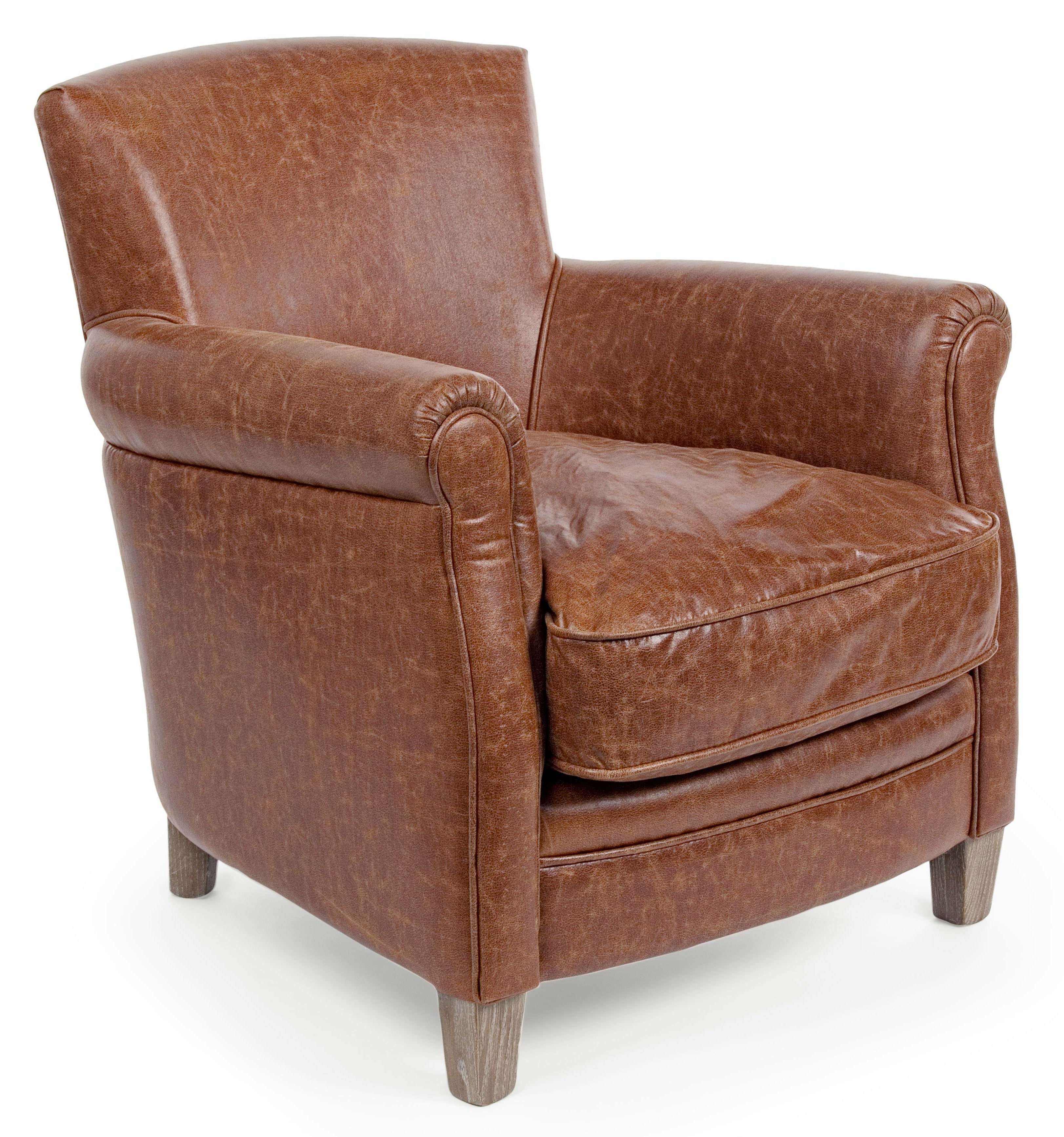 Fauteuil en simili cuir marron et pieds en bois de chêne Debra | Leroy ...