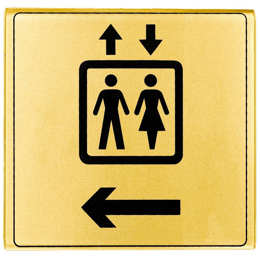 Plaque de porte Ascenseur flèche à gauche - Classique or 90x90mm ...