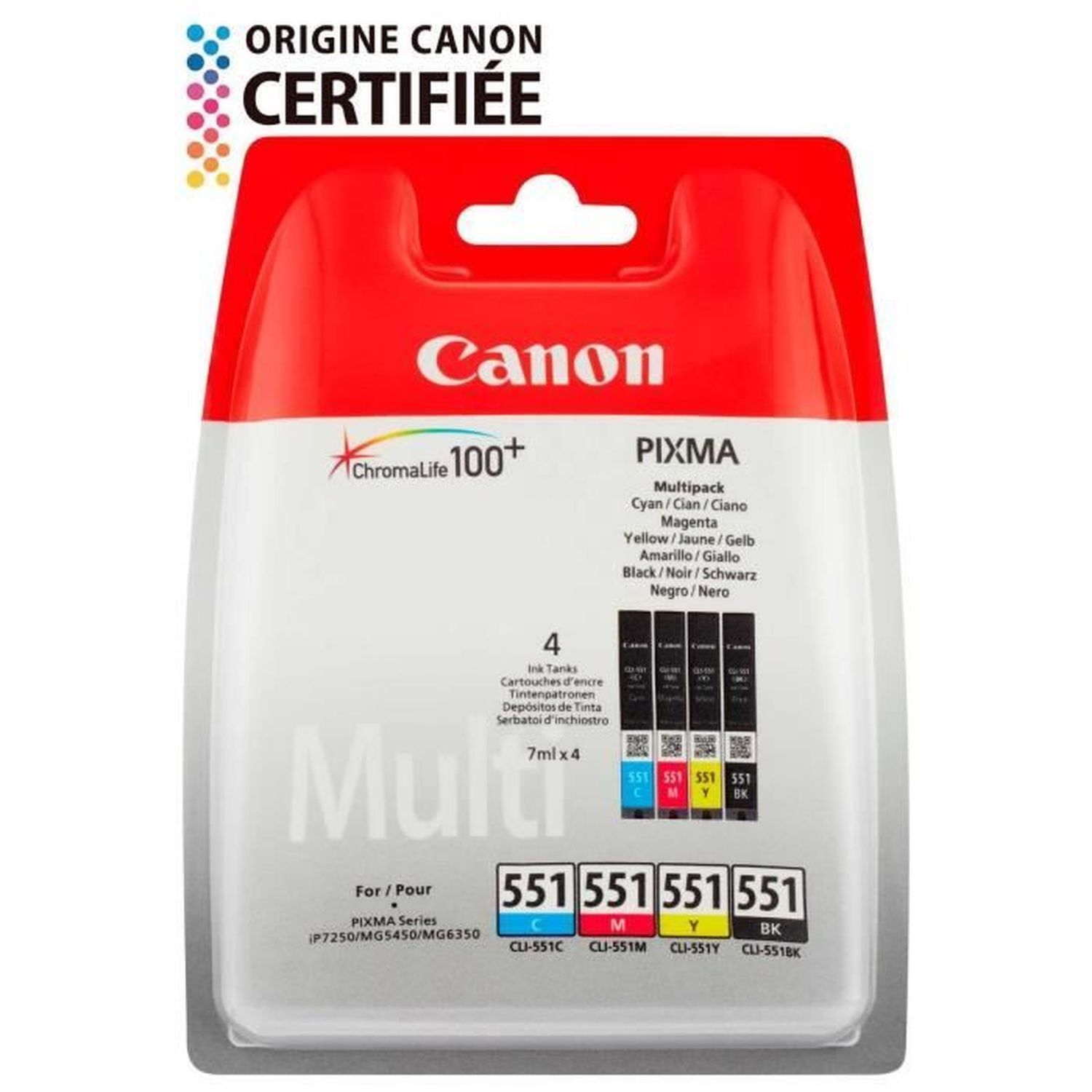CANON Pack de 4 cartouche d'encre CLI-551 Noir/Cyan/Magenta/Jaune ...