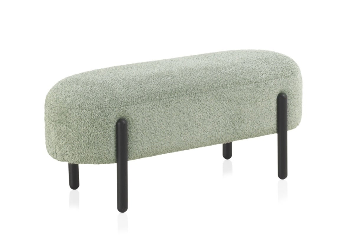 Banqueta tapizada verde con patas madera negras | Leroy Merlin