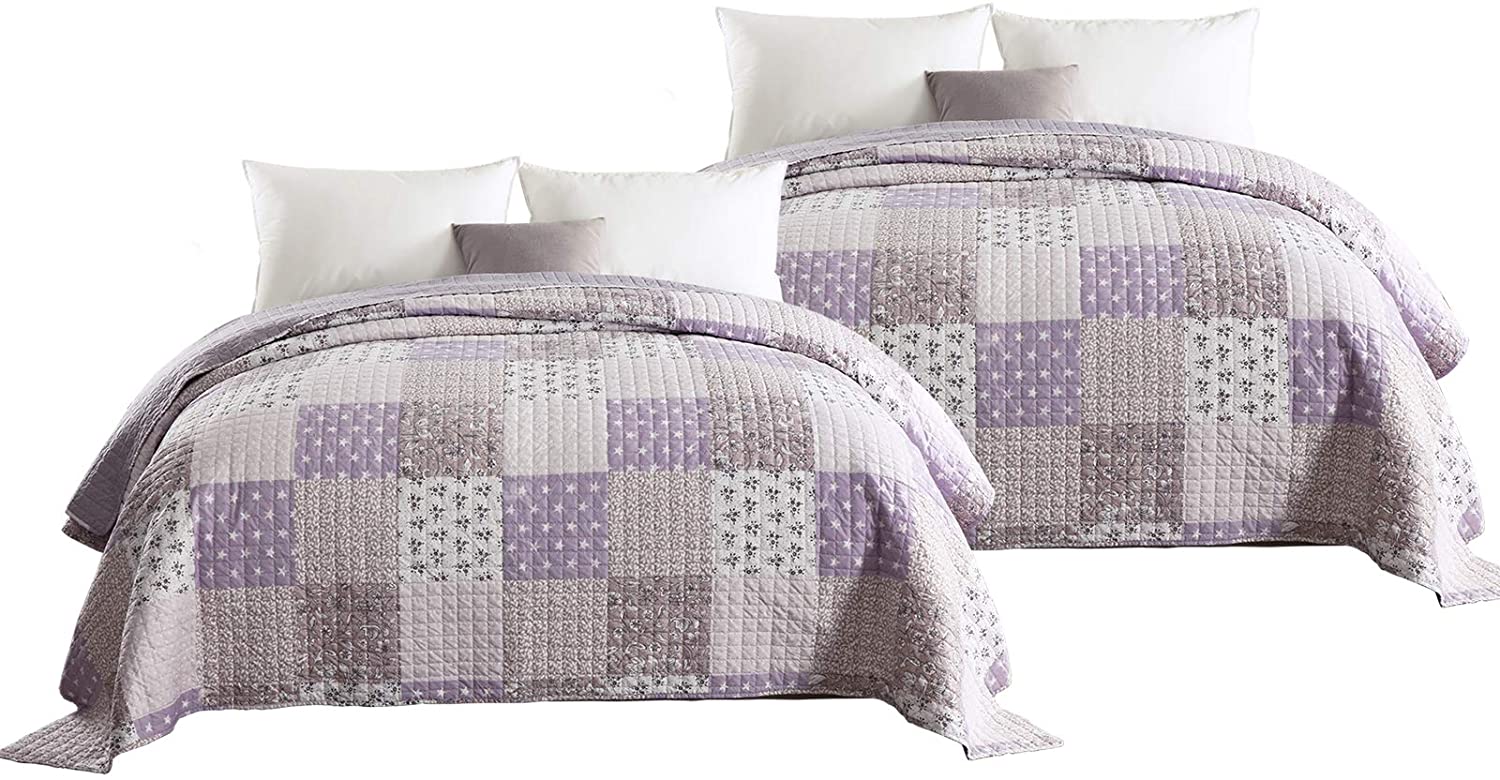 WOLTU Couverture de lit. Lot de 2 Couvre-Lits. Design Patchwork Couette boutis imprimée. jeté de ...