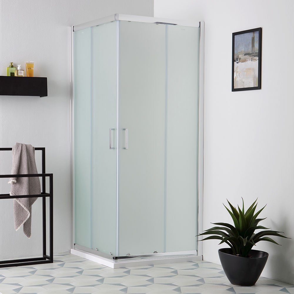 Paroi de douche en verre dépoli carrée 80x80 avec portes coulissantes ...