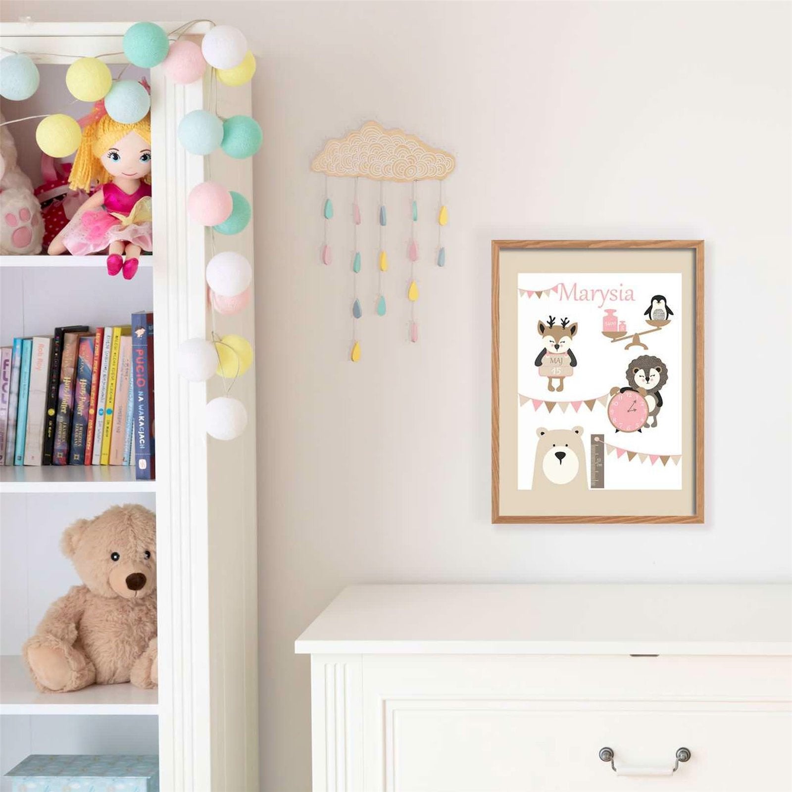 Tableau cadre bois clair Grandir beige métrique de naissance | Leroy Merlin