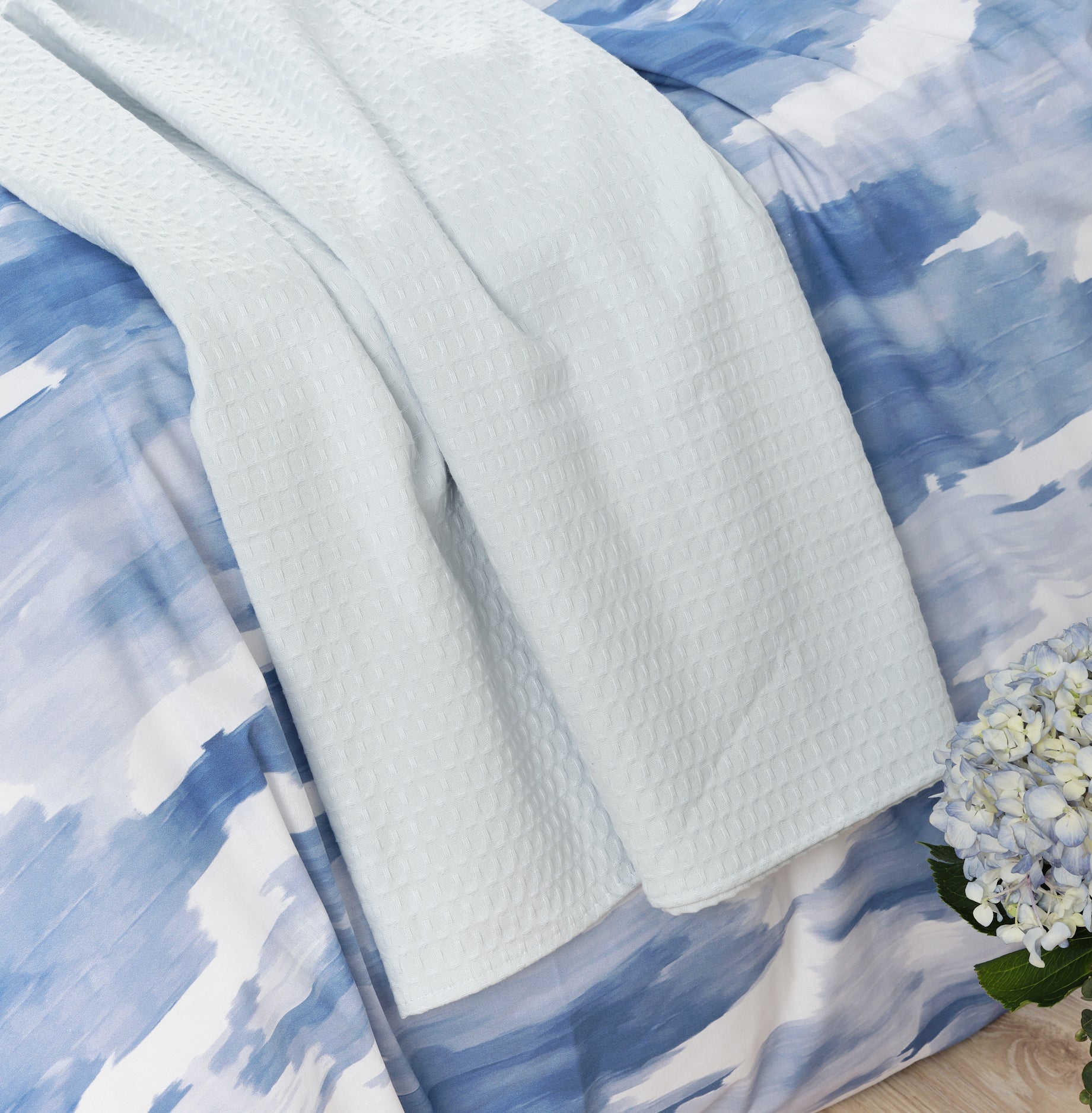 Plaid Waffle 100% coton Blue Illusion 130x170 cm | Leroy Merlin