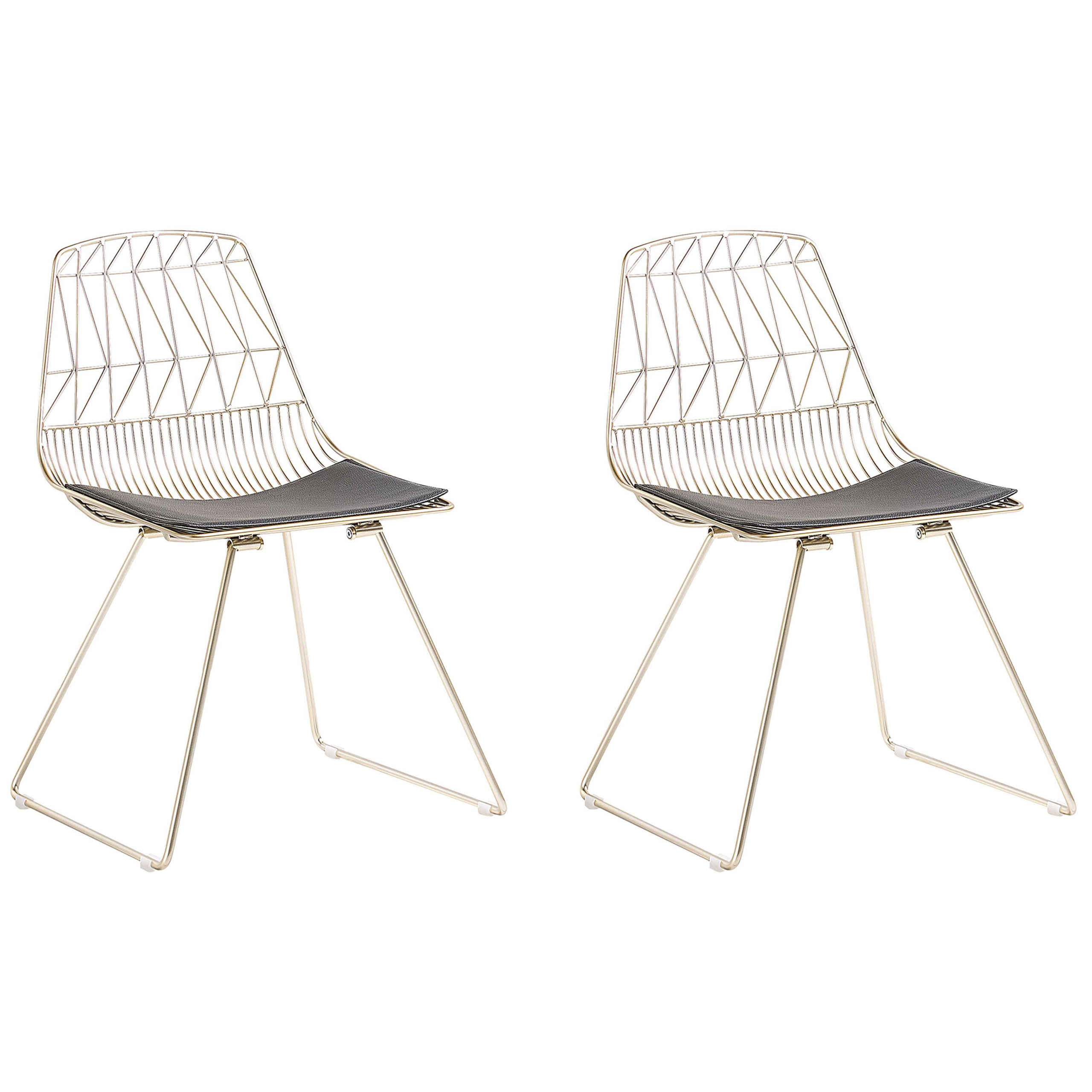 Lot 2 Chaises Industrielles en Métal Doré Assie en Simili-cuir Noir et ...