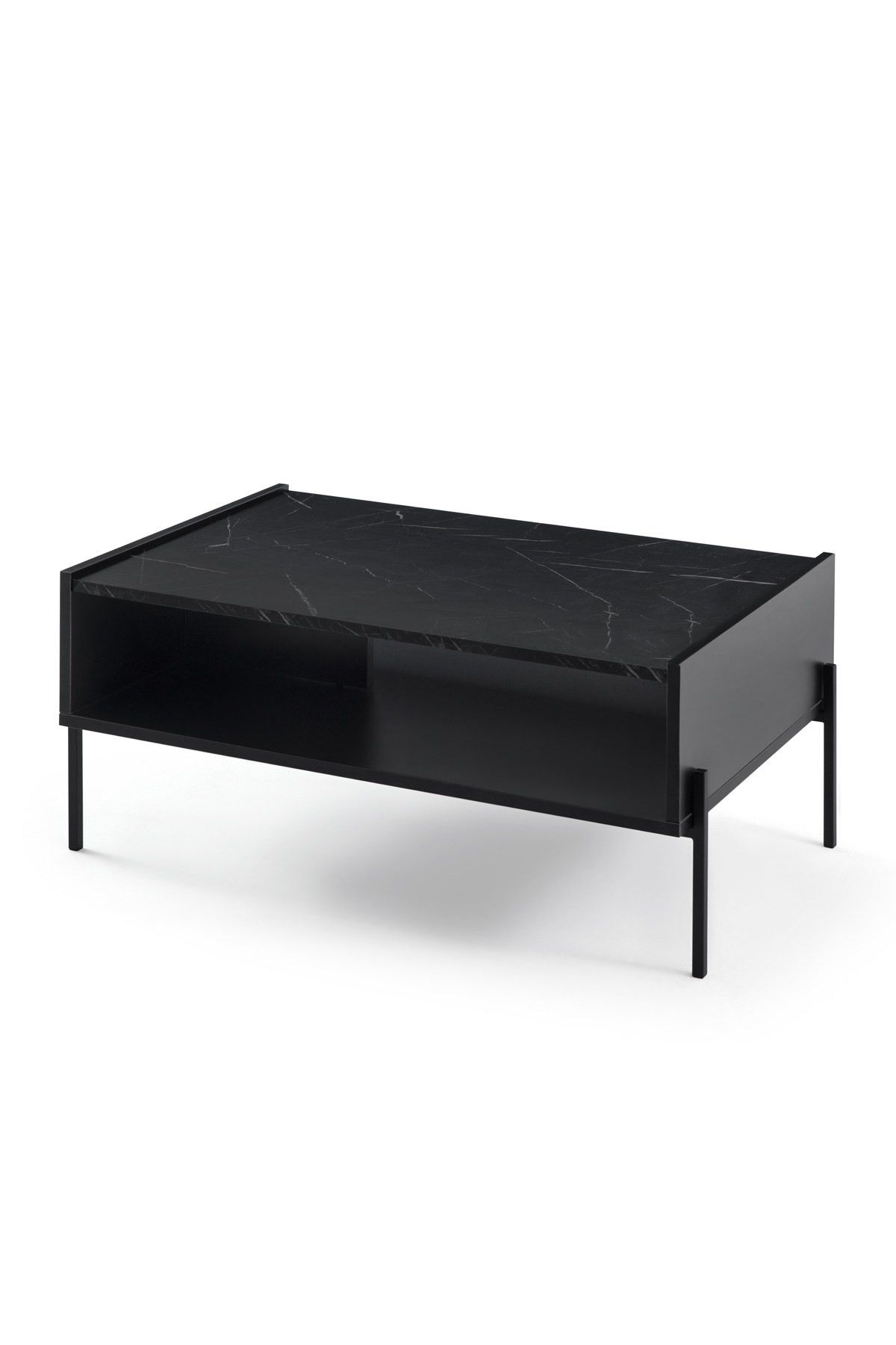 Table basse moderne avec rangement Brilya L90cm Effet marbre et métal ...