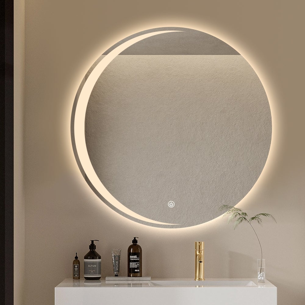 Miroir de salle de bain rond 70cm anti-buée rétroéclairé Skeri XL ...