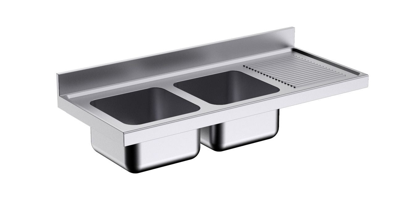 Plonge Inox deux Bacs Gamme 600 avec Egouttoir - Distform - l180- L0 ...