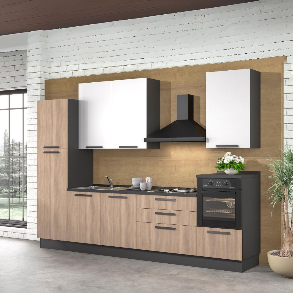 Cucina moderna con elettrodomestici colore rovere e bianco 330 cm ...