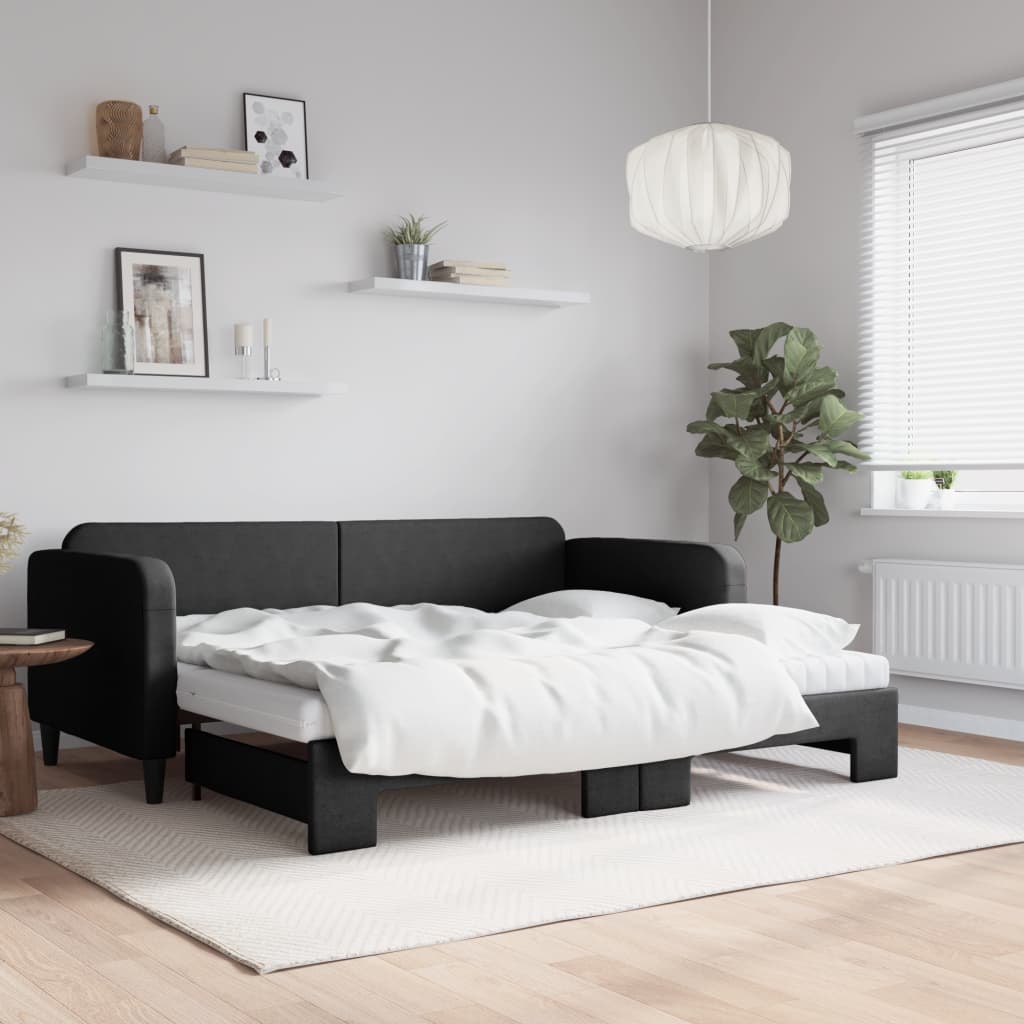 Lit simple | Lit adulte | Lit de jour avec gigogne et matelas noir ...