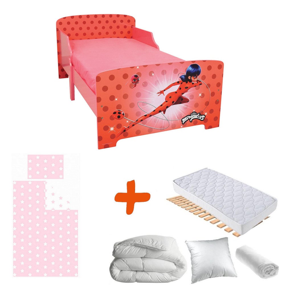 Pack complet Premium Lit junior 140 cm Miraculous Lit+Matelas & Parure ...