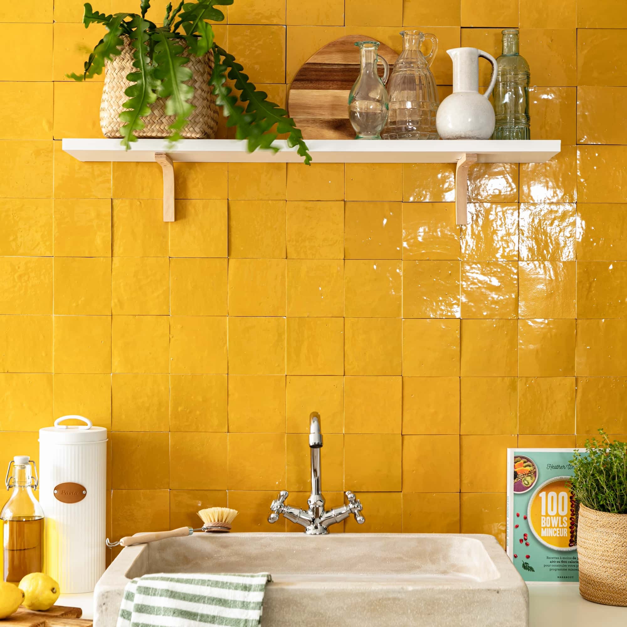 Carrelage Zellige Marocain Jaune Moutarde 10x10 cm (vendu par 0,5 m² ...