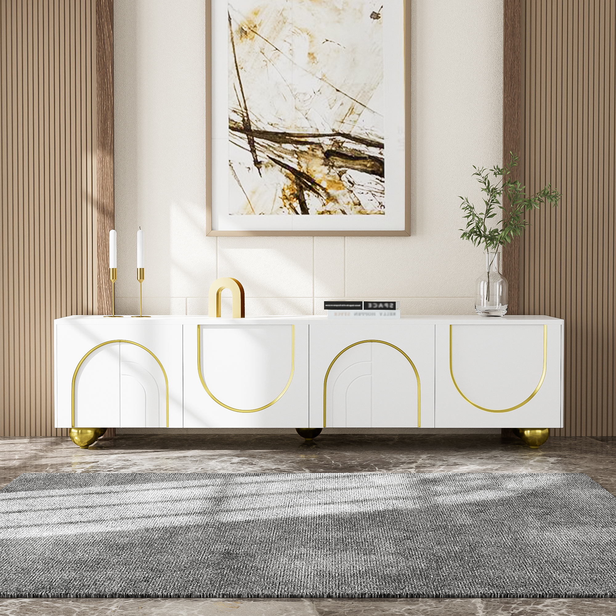 Mueble TV moderno - con estantes ajustables - de aglomerado - Blanco y ...