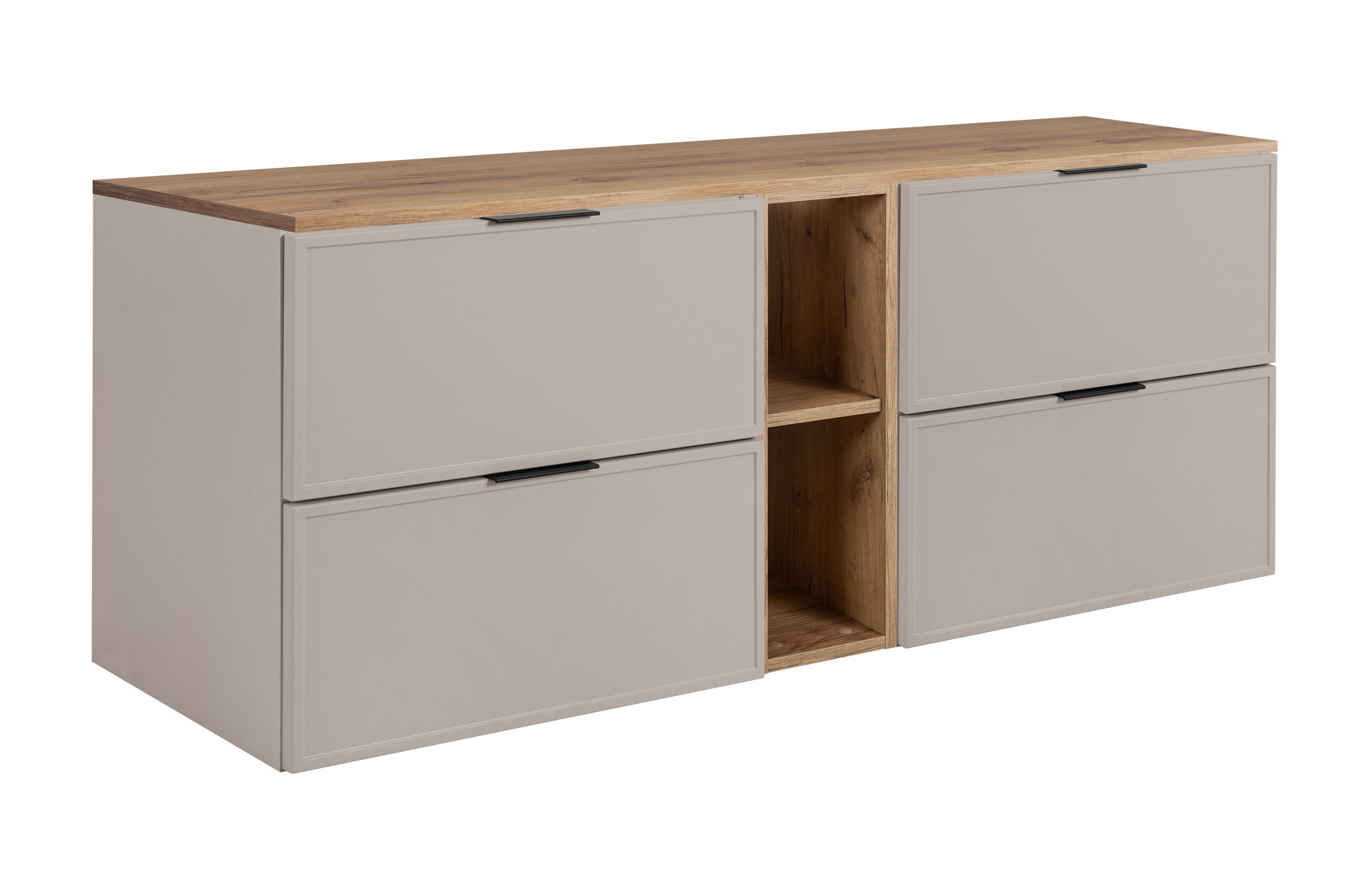 Meuble de salle de bain, Cachemire / Chêne Craft, poignée noire, 140 ...