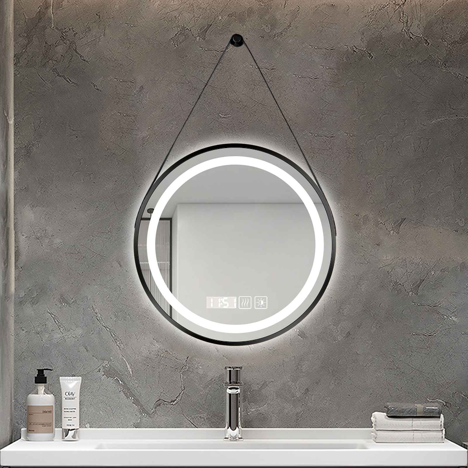Miroir LED rond intelligent 70 cm de diamètre avec éclairage tricolore ...