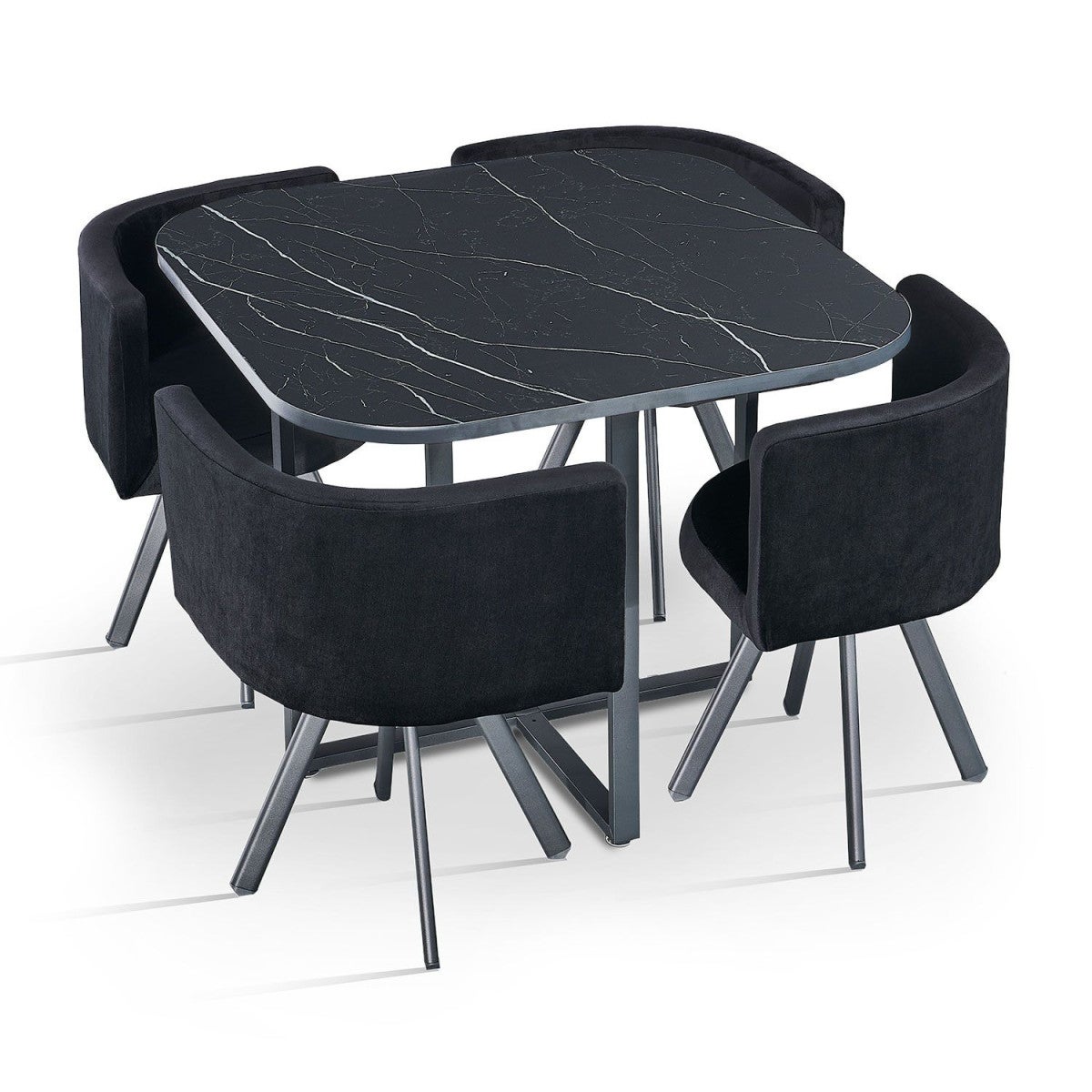 Ensemble Table à Manger & 4 Chaises en Velours "Norway" 90cm Noir ...