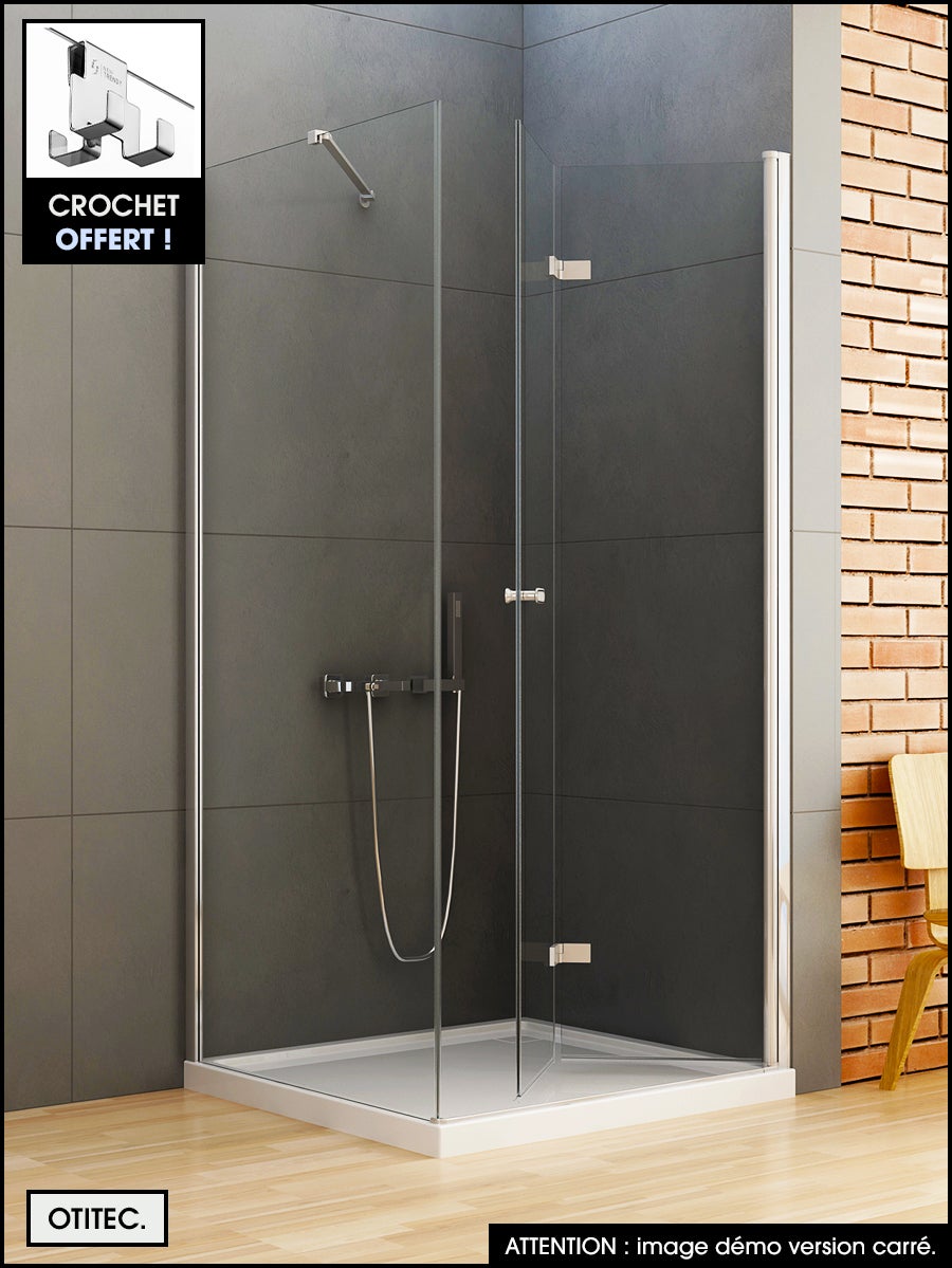 Cabine de Douche - 100 x 80 cm - Chrome - Porte Pliante Droite - avec ...