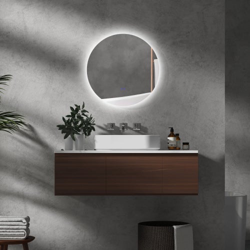 Miroir de salle de bain lumineux Kleankin Ø60 cm, miroir mural avec 3 ...
