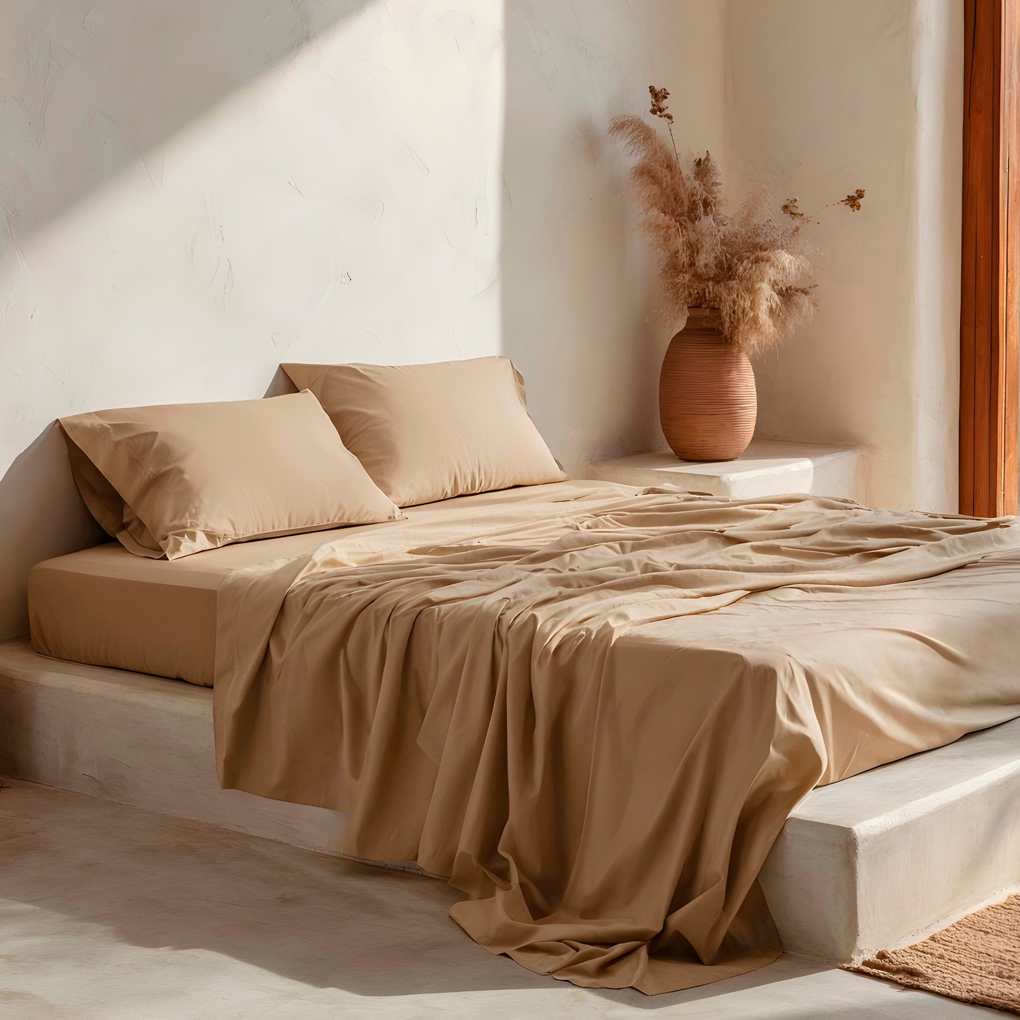 Ensemble de draps uni 4 pièces 100% coton 280x270cm + taie d'oreiller 2 ...