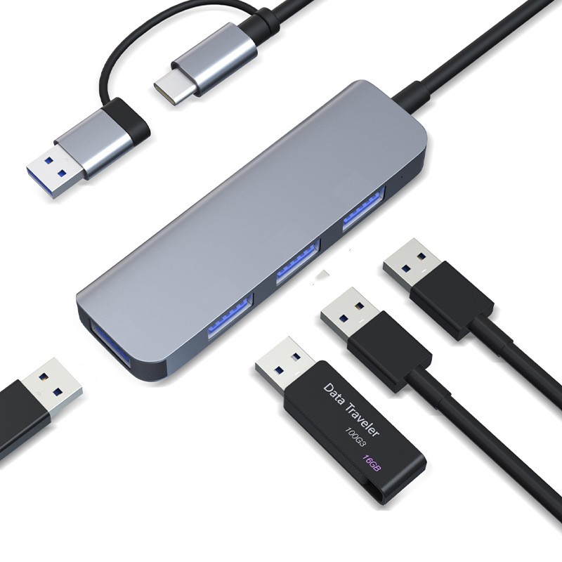 Hub dual USB-C y USB-A con 1 puerto USB3.0 y 3 puertos USB2.0 | Leroy ...