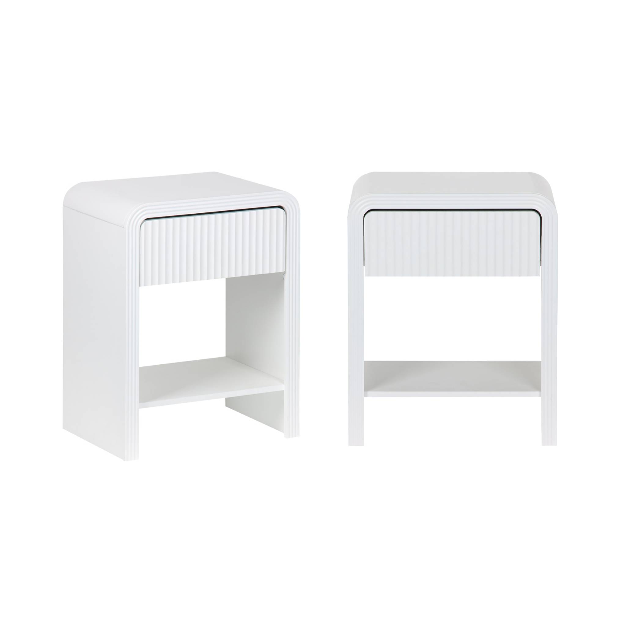 Lot de 2 tables de chevet effet bois blanc rainuré 1 tiroir. 1 étagère | Leroy Merlin