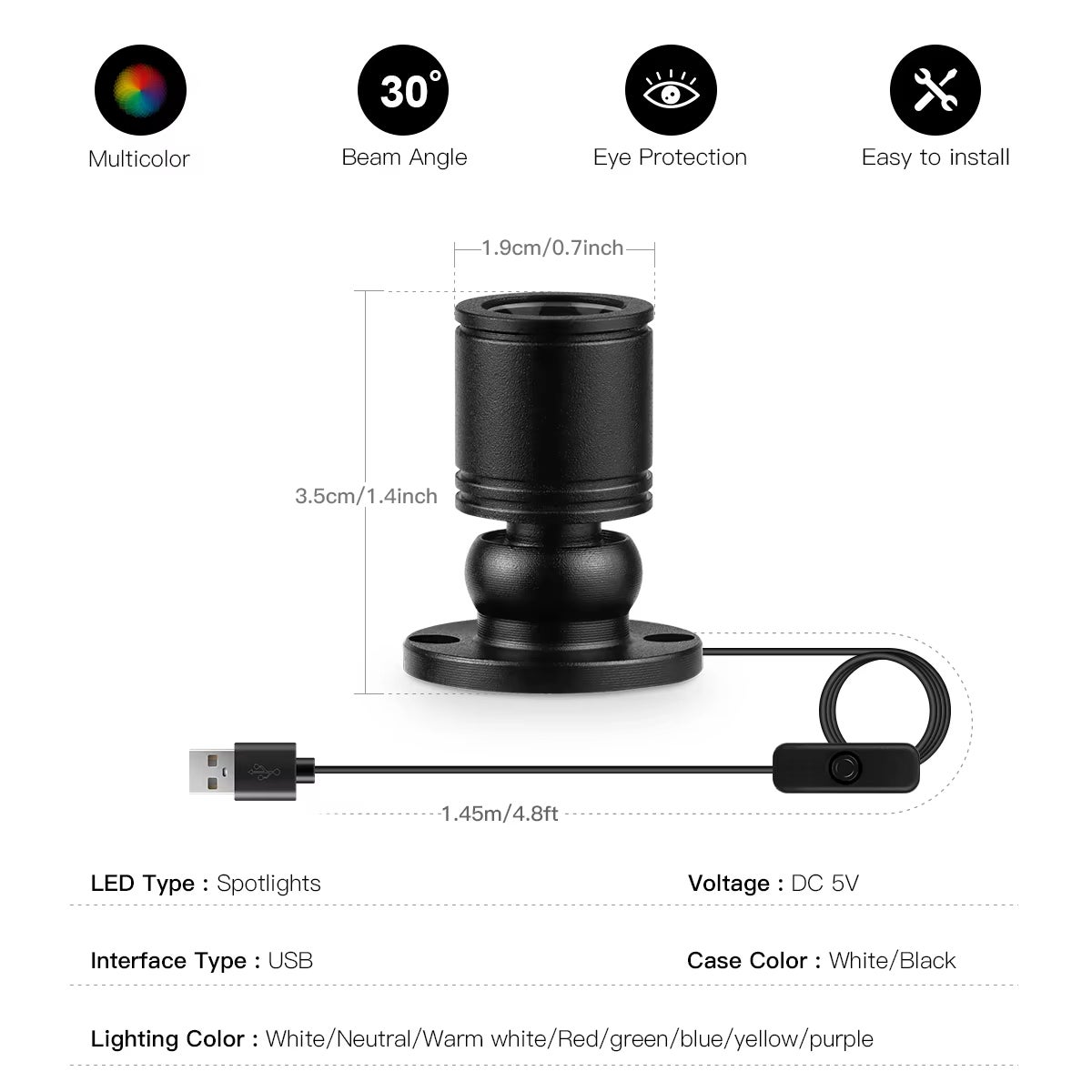 Foco LED USB de 5 V, mini foco de techo de 1 W, ideal para escaparates ...