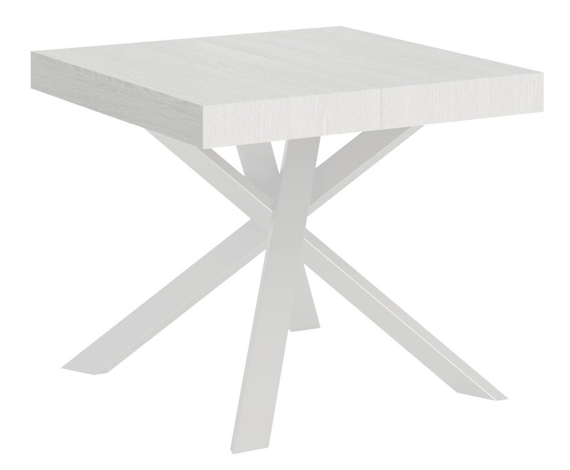 Petite table carrée extensible 90x90-194 pieds acier blanc Karzy ...