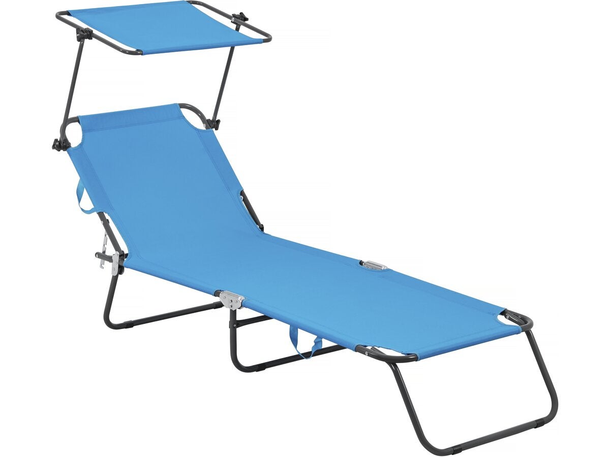 Tumbona plegable "Lazy" - Con sombrilla - Azul | Leroy Merlin