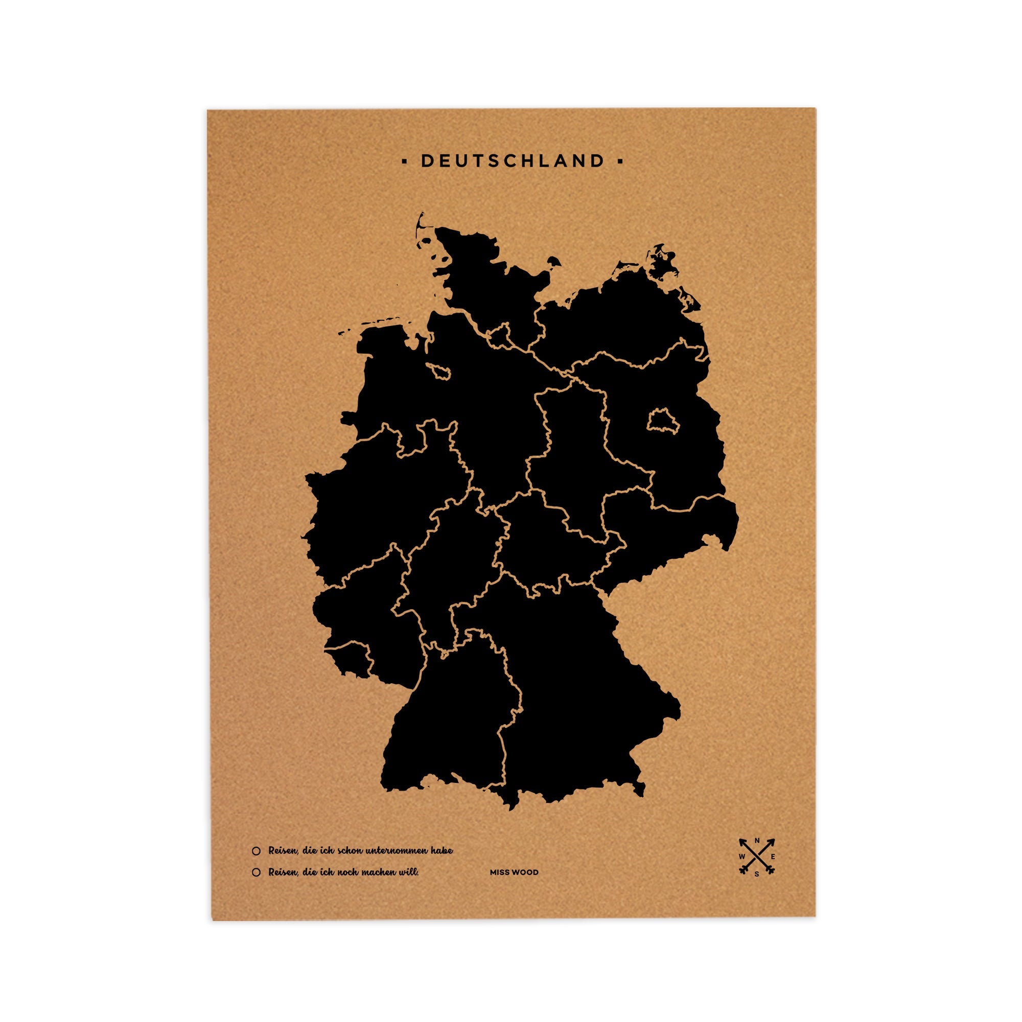 Carte en liège - Woody Map Naturel Allemagne / 90 x 60 cm / Noir / Sans ...