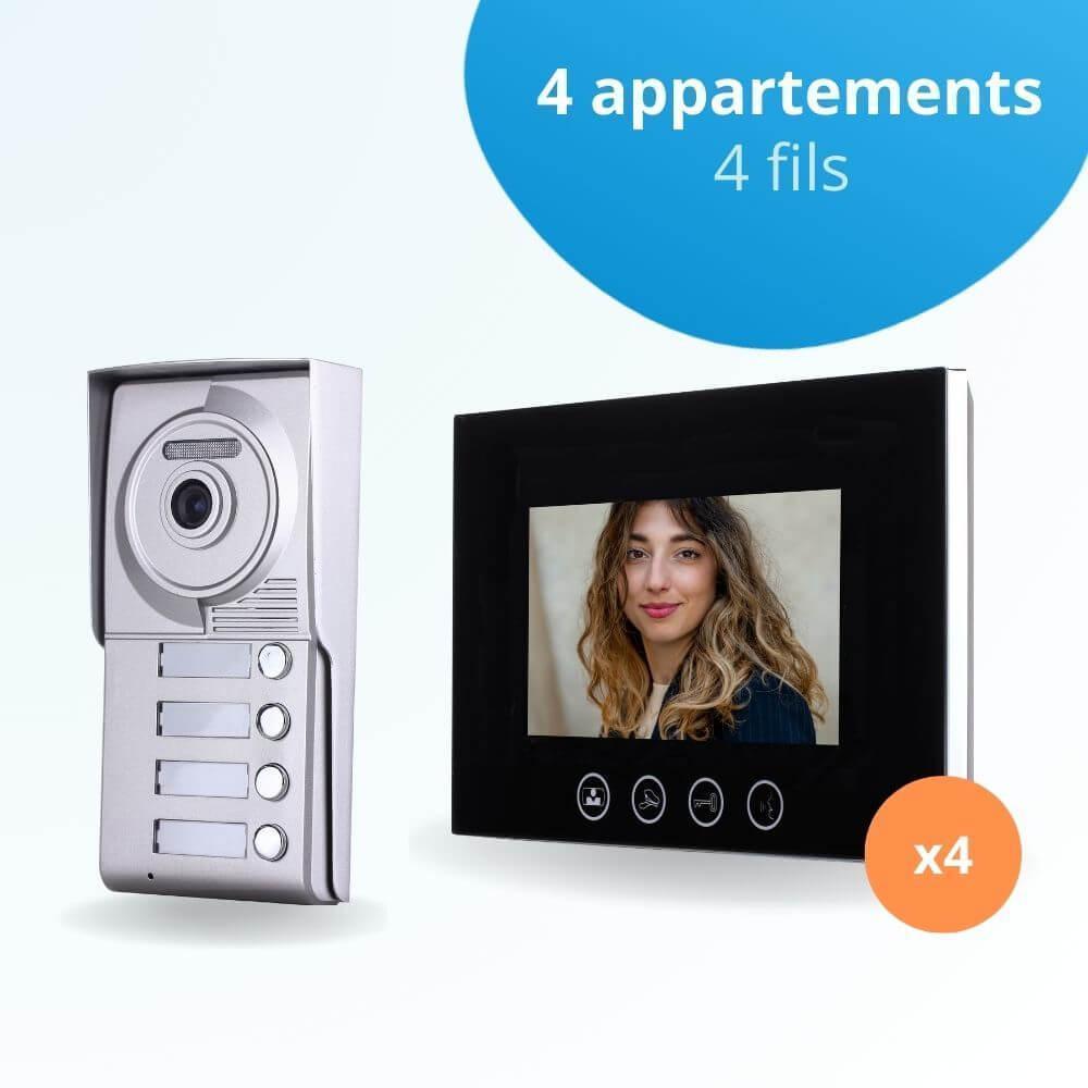 Portier interphone vidéo classic 4 fils - 4 appartements - 4 écrans ...