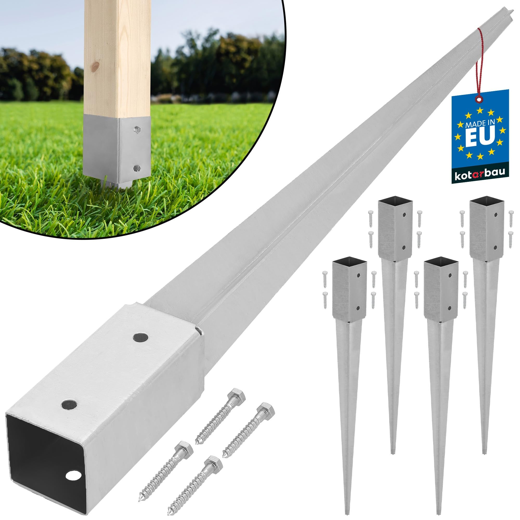 Support de Poteau a enfoncer en Acier galvanisé 4 x 61 x 61 x 750 mm ...