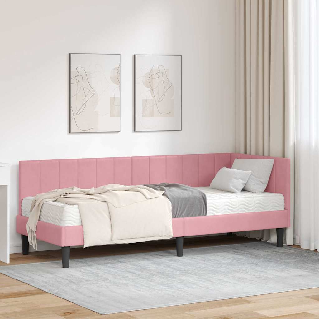 Cadre de lit d'angle avec matelas Rose 80 x 200 cm Velours | Leroy Merlin