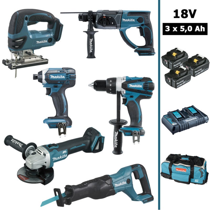 MAKITA Pack 6 machines Power Pro 18V: DDF458 +DHR202 +DGA504 +DTD152 ...