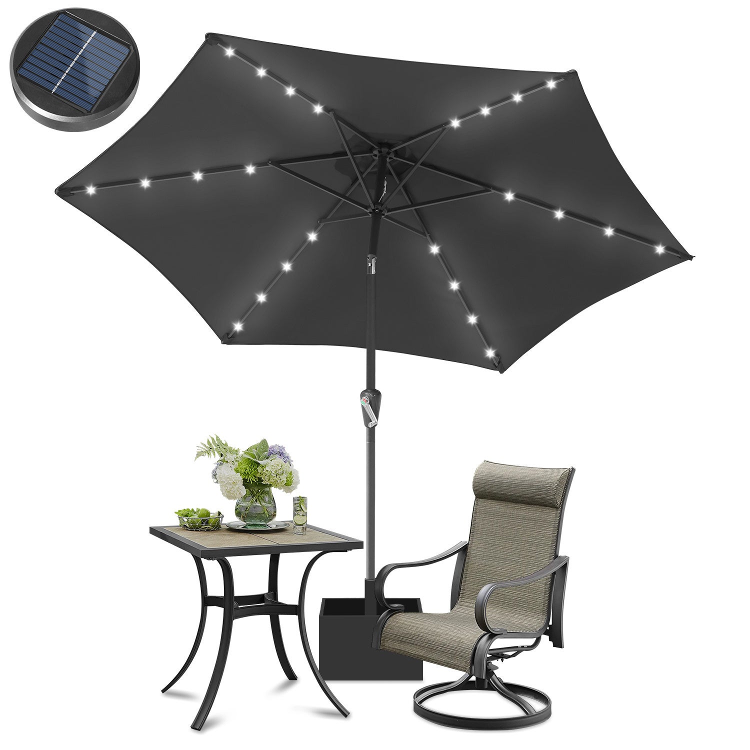 Parasol balcon 2,7 m avec éclairage LED intégré, gris | Leroy Merlin