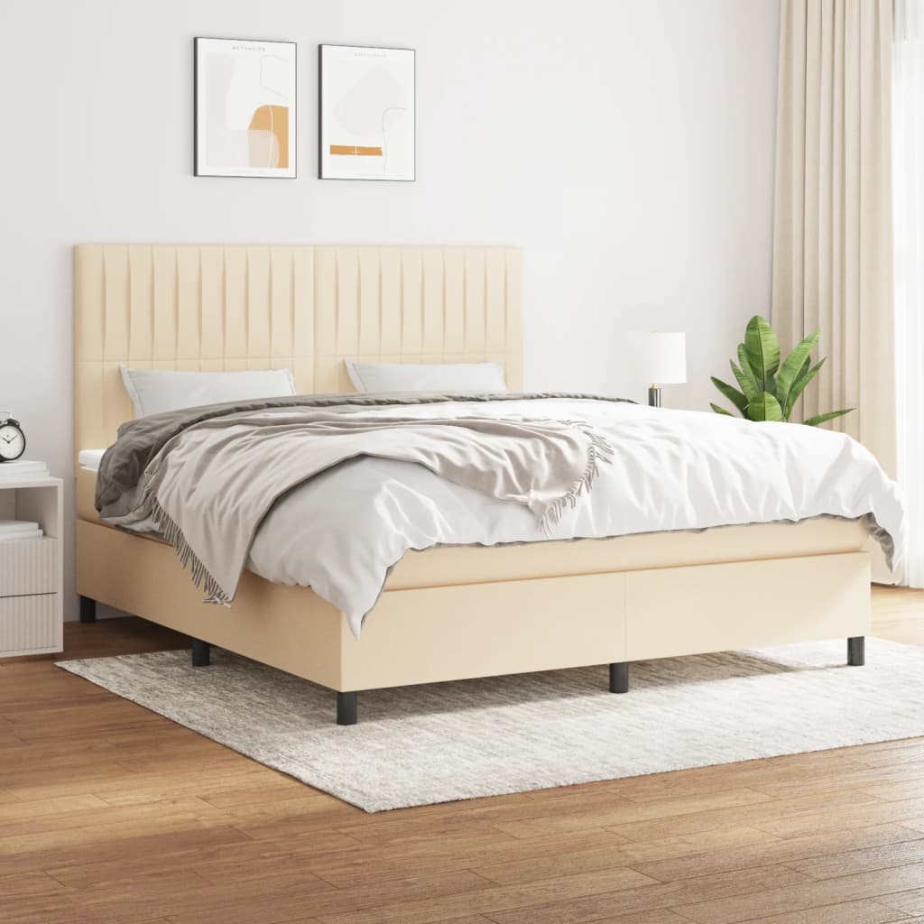 Cama box spring con colchón tela color crema 180x200 cm | Leroy Merlin