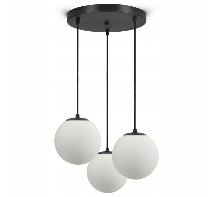 Suspension OREO – 3 globes en verre blanc mat Ø14 cm – design ...