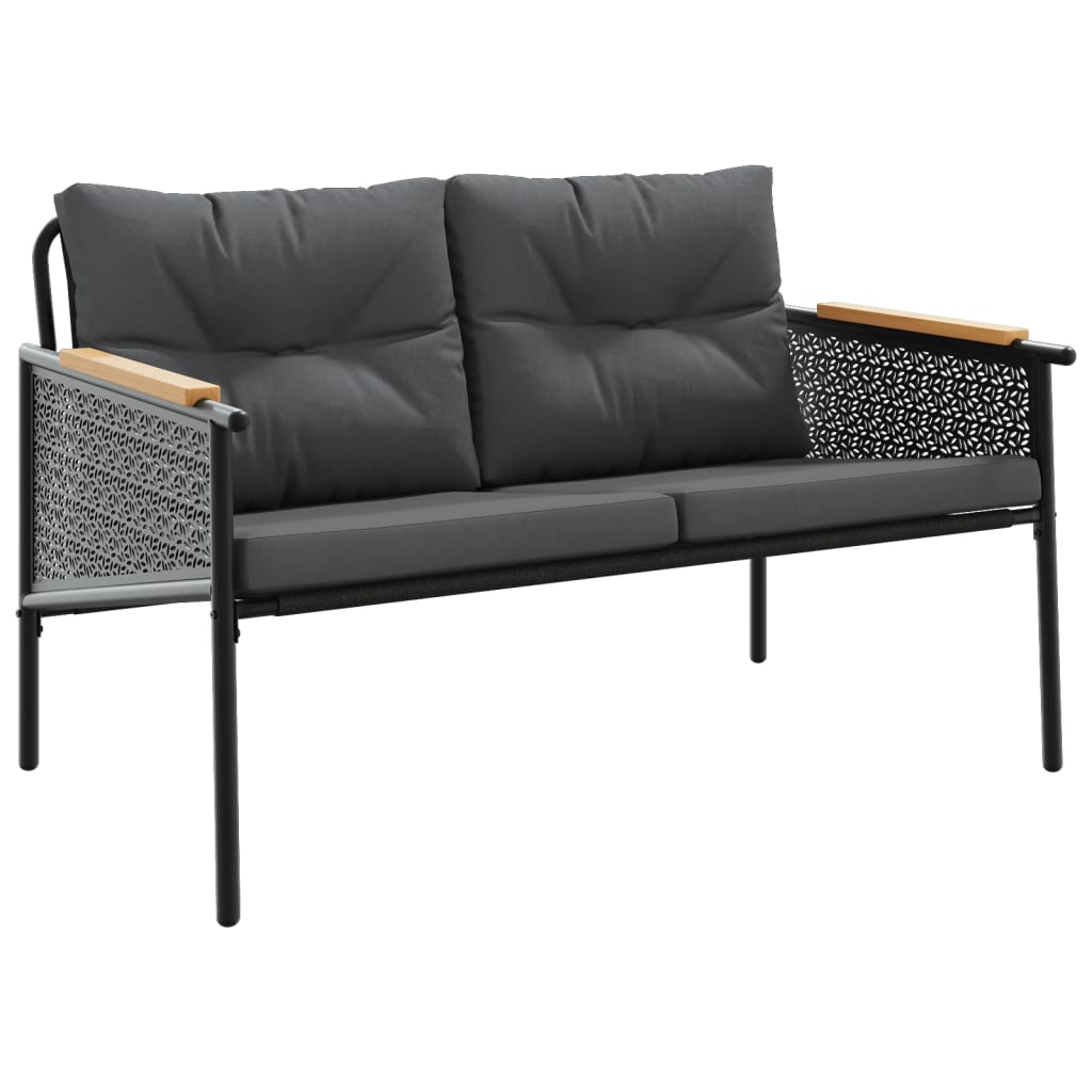 Banc de jardin avec coussins 116 cm noir acier vidaXL | Leroy Merlin